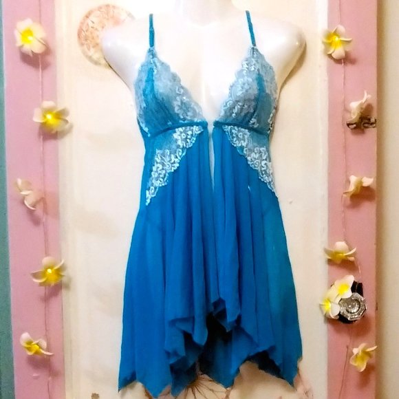 Various | Intimates & Sleepwear | Icy Blue And White M Lace Trim Sheer ...